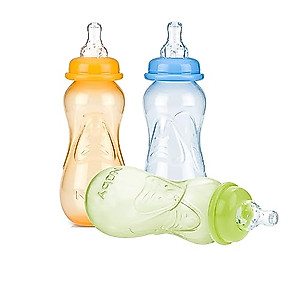 Nuby Non-Drip Standard Neck Bottles, 10 Ounce, Colors May Vary, 3 Count (Pack of 1)