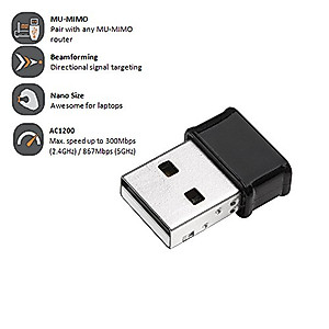 Edimax Wi-Fi 5 Nano 802.11ac AC1200 Dual-Band Adapter for PC, Wireless AC USB Adapter Dongle, Up to 867Mbps (5GHz) / 300Mbps (2.4GHz) Fast Transfer, Win 11 Plug-n-Play, Mac OS, Linux, EW-7822ULC