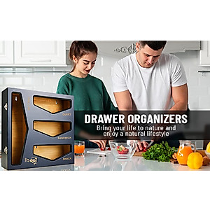 Ziplock Bag Bamboo Storage Organizer for Kitchen Drawer, Food Baggie Dispenser Box, Compatible with Quart Bag, Snack Bag, Sandwich Bag, Gallon Bag, (black)