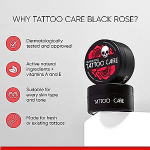 TATTOO CARE Makra Black Rose – Aftercare & Brightener Ointment - for New & Older Tattoos – Protects and Deeply Moisturizes – Enhances Colors, Prevents Fading, Brings Back Shine - 1.2 Oz/35 g