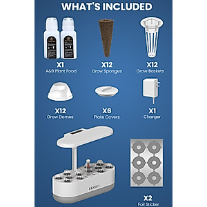 inBloom 12 Pods Hydroponics Growing System Indoor Garden with LED Grow Light and Pod Kit, Plants Germination Kit with 4.2L Water Pump Accelerate, Height Adjustable, Gardening Gifts for Women, White