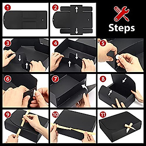 SWANGSA 16 Set Gift Boxes with Lids, 10.6''x8''x3'' Black Kraft Paper Gift Boxes For Presents, Bridesmaid Proposal Box with Ribbon and 70pcs Adhesive Dots,for Wedding, Packaging, Present, Birthday, Cupcake Boxes