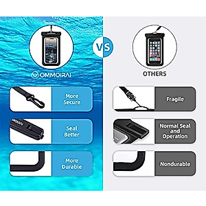OMMOIRAI Lanyard Waterproof Phone Pouch For Beach, Universal Under Water Proof Case for Iphone 13 12 11 Pro Max Xs Xr X Se 8 7 6 6s Samsung Galaxy S9 S7 J7, Ipx8 Cell Phone Dry Bag (Black&Blue) 2 Pack