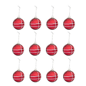 Creative Co-Op Round Mercury Glass Ball Ornament with Grid Pattern, Red and Silver Finish, Set of 12