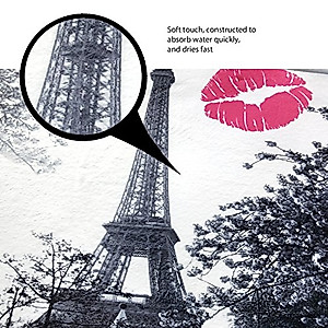 Amagical 16 Piece Chic Grey Paris Eiffel Tower Fabric Shower Curtain Set Bath Mat Set Contour Mat Toilet Cover Peach Kiss Lips Printed Fabric Curtain with 12 Hooks