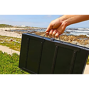 Devonics Compact Charcoal Grill Set - Foldable Barbecue for Beach, Camping | Stainless Steel Notebook Charcoal Grill with Handle, Utensils, Baking Net & Foldable Strut | Small Travel BBQ Grill