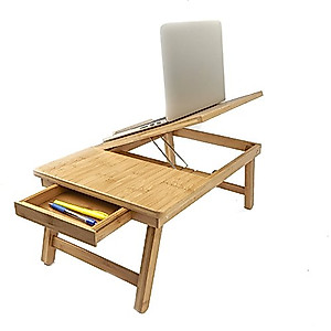 Mind Reader Laptop Lap Desk Flip Top with Drawer, Foldable Legs, Breakfast Tray, Brown