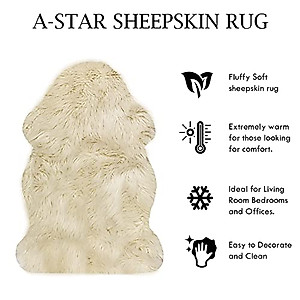 Real Sheepskin Area Rug - Single Pelt Sheep Skin Fur 2x3 Rug (Ivory White)