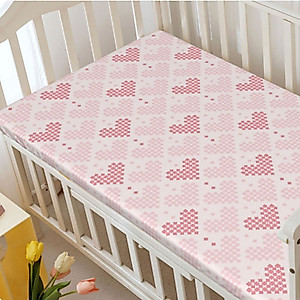 Valentine's Day Themed Fitted Mini Crib Sheets,Portable Mini Crib Sheets Soft and Breathable Bed Sheets-Great for Boy or Girl Room or Nursery,24“ x38“,Pastel Pink and Rose