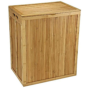 Household Essentials Folding Bamboo Laundry Hamper with Hinged Lid and Cotton Liner, Natural