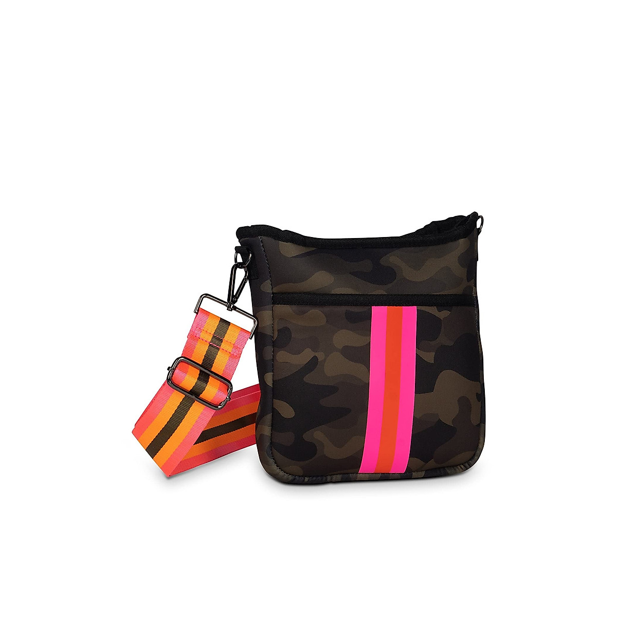 Haute Shore - Jeri Showoff Crossbody Tote Camo Green W/Orange & Pink Stripe