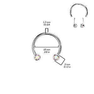 Pierced Owl 16GA F136 Implant Grade Titanium Threadless CZ Crystal Ends Horseshoe Circular Barbell (Clear)