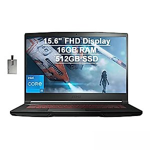 2021 MSI GF63 Thin Gaming 15.6" FHD Laptop Computer, Intel Core i5-10300H (Beats i7-9750H), 16GB RAM, 512GB PCIe SSD, Backlit Keyboard, GeForce GTX 1650 MaxQ, HD Webcam, Win 10, Black, 32GB USB Card