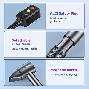 VACASSO Hair Blow Dryer, Ionic Dryer with Care Module, Professional Hairdryer High-Speed 110, 000 RPM Fast Drying, Low Noise Salon LED Temp Display, Negative for Home Travel Silver Gray