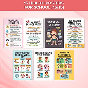 Decorably 15 Health Posters for School Nurse Office Decorations, 11x17in Matte-Laminated Educational Health Office Decor