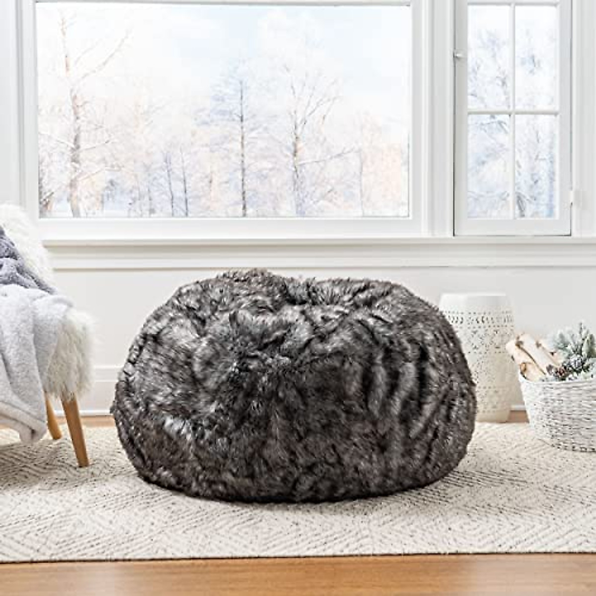 Christopher Knight Home Glendon Modern 3 Foot Faux Fur Bean Bag Cover (Only Skin), Black and White