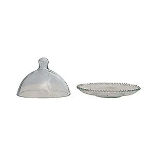 Creative Co-Op Glass Cloche and Hobnail Edge Tray, Clear