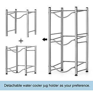 smusei Water Cooler Jug Rack 5 Gallon Water Bottle Holder 3 Tier Heavy Duty Water Jug Rack Kitchen Storage Organizer for Water Dispenser, Save Space, Silver
