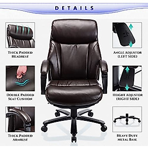 COLAMY Office Chair Big and Tall 400LBS-Thick Bonded Leather for Lumbar Support and Comfort, Hidden Footrest for Adult Work, Gaming, Study, Relax (Brown)