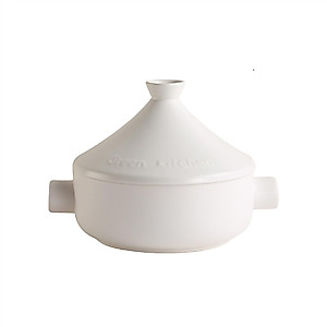 YLWX Ceramic Tagine Pot Moroccan For Cooking, Casserole With Lid And Steamer, Dutch Oven Soup Pot, Open Fire Tajine Stone Pot Stew Pot (Color : White, Size : A)