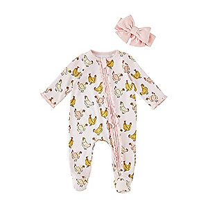 Mud Pie Baby Girls' Sleeper and Headband Set, Chicken, 0-3 Months