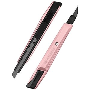 FantastiCAR 2-Pack Auto Lock Retractable Utility Knife, Snap Off Safety Cutter, with Aluminium Alloy Grip, 60 Degree and 30 Degree Blades, for Precision Trimming Jobs (Pink)