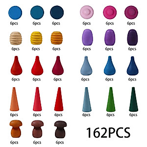 MIKNEKE 162 Wooden Loose Parts Sensory Bin Filler Toys, Mandala Rainbow Stacker Open Ended Toys, 27 Colors Sensory Training Educational Toys