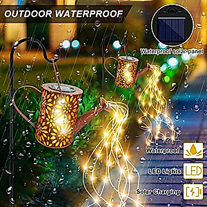 Watering Solar Can Lights Outdoor Waterproof Powered, Large Solar Outdoor Light with Cascading Lights, Solar Lantern Garden Lights with Shepherds Hook for Patio Yard Pathway Mother's Day Gifts