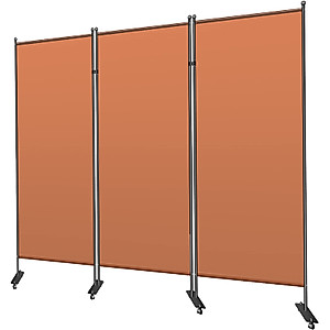 VEVOR Office Partition 89" W x 14" D x 73" H Room Divider 3-Panel Office Divider Folding Portable Office Walls w/Non-See-Through Fabric Room Partition Reddish Brown for Room Office Restaurant