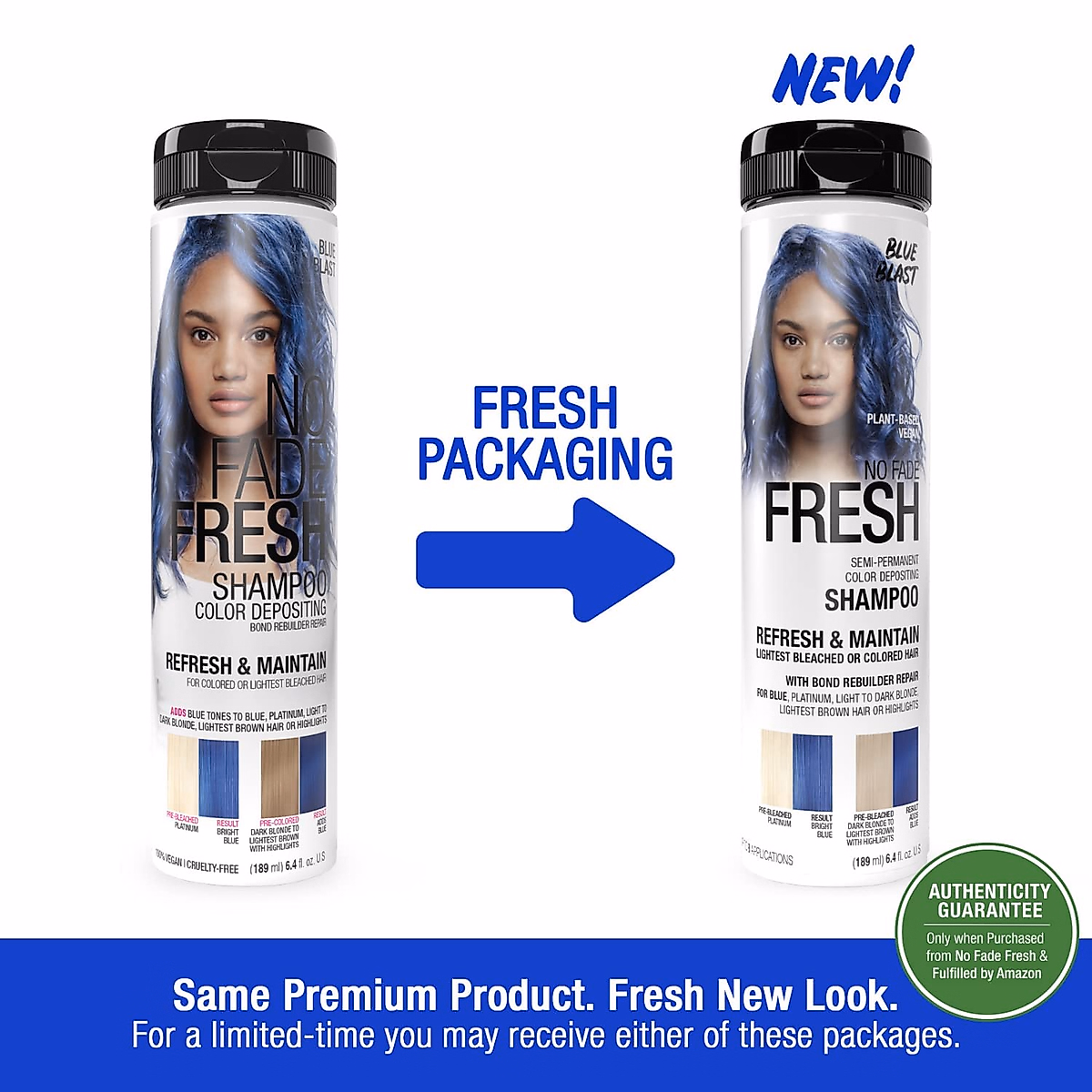 NO FADE FRESH Blue Color Depositing Shampoo - Semi Permanent Hair Color with BondHeal Bond Rebuilder - Blue Hair Dye 6.4 oz