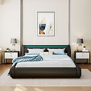 KELRIA Queen Size Lift Storage Bed with LED Headboard, Platform Bed with Gas Lift Up Storage, Faux Leather Upholstered Bed Frame w/Wood Slat Support for Bedroom, Kids Room, Guest Room,Gray