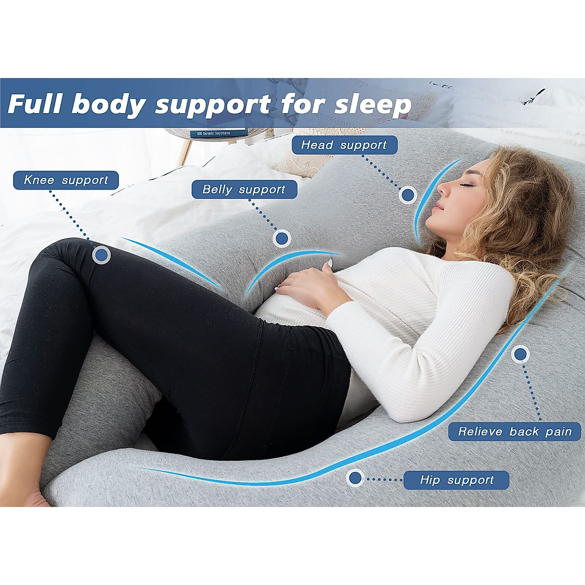 AngQi Pregnancy Pillows Cooling for Sleeping - Maternity Body Pillow for Pregnant Women - with Cool Jersey Cover