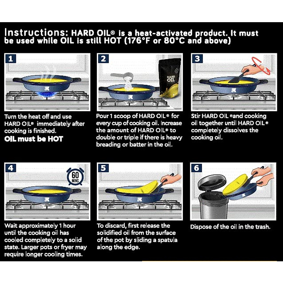 HARD OIL Solidifies Up to 18 Cups of Cooking Oil Patent-Pending Cooking Oil Solidifier Hardener Powder