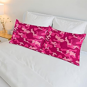 Camo Camouflage Pattern Satin Pillow Cases Silk Satin Pillowcase for Hair and Skin Standard Set of 2 Super Soft Silk Pillowcase with Envelope Closure (20x26 in)