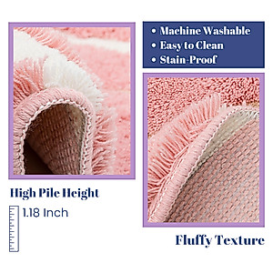 Beyond Deco Hand Tufted Monstera Pink leaf Rug 47x31 inches, non slip soft palm tree plant Area Rug, Anime non slip machine washable bath mats for shower