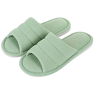 shevalues Summer House Slippers for Women Men Breathable Waffle Indoor Slippers Slip-on Open Toe Home Shoes, Green 7.5-8.5 Women Men/6-7men