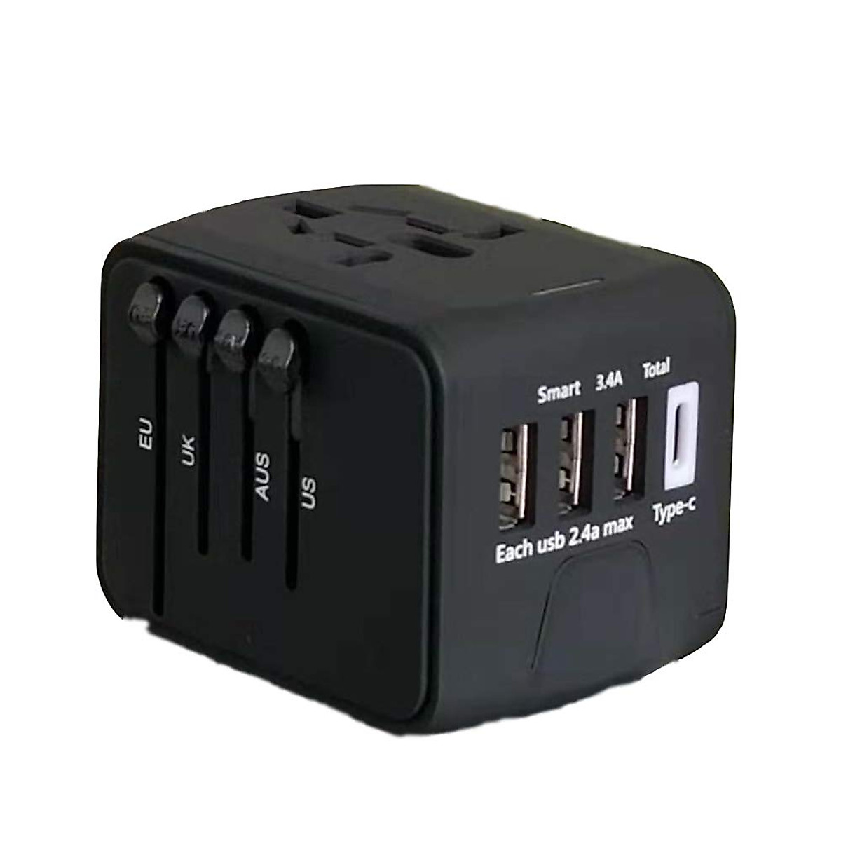Universal Travel Adapter,All in One Universal Power Adapter for 150 Countries 3usb+Type C (Black)