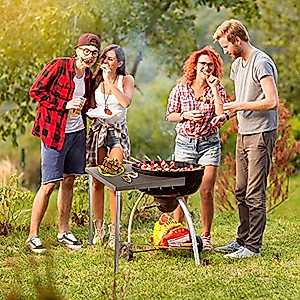 ETE ETMATE Weber Kettle Table, Weber Grill Side Table with Multiple Hooks Stainless Steel Foldable Grill Workbench Fits All Weber 18" Charcoal Kettle Grills