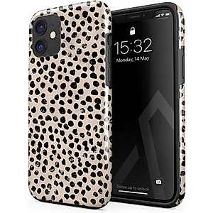 BURGA Phone Case Compatible with iPhone 11 - Hybrid 2-Layer Hard Shell + Silicone Protective Case -Black Polka Dots Pattern Nude Almond Latte - Scratch-Resistant Shockproof Cover