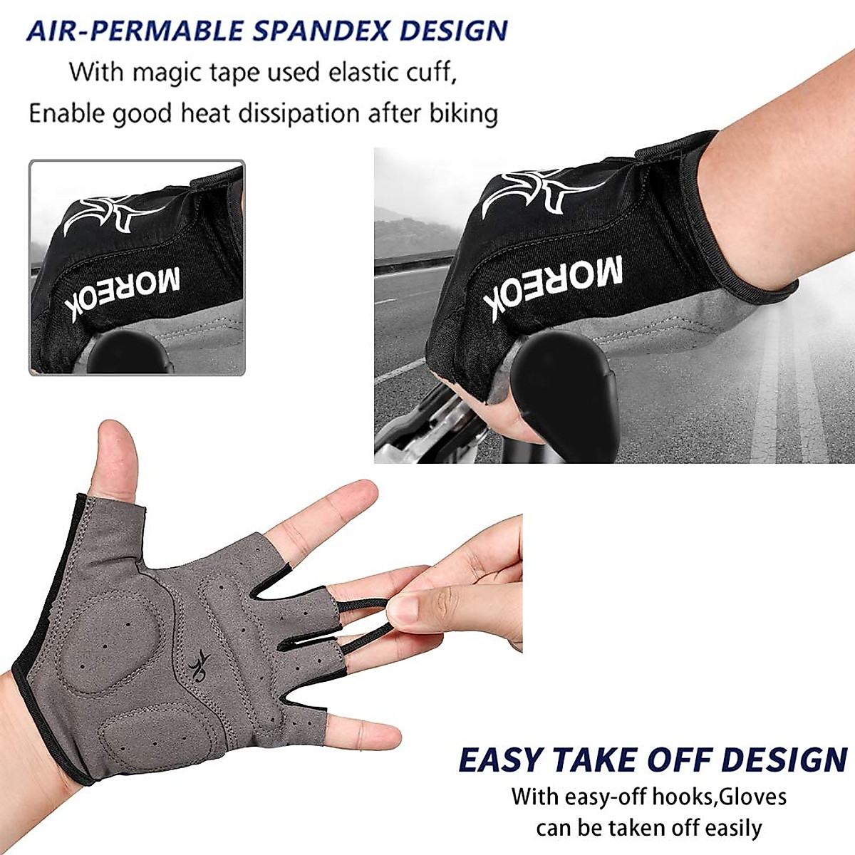 MOREOK Mens Cycling Gloves,Half Finger Biking Glove MTB DH Road Bicycle Gloves Gel Pad Shock-Absorbing Anti-Slip Breathable Motorcycle Mountain Bike Gloves Black-S