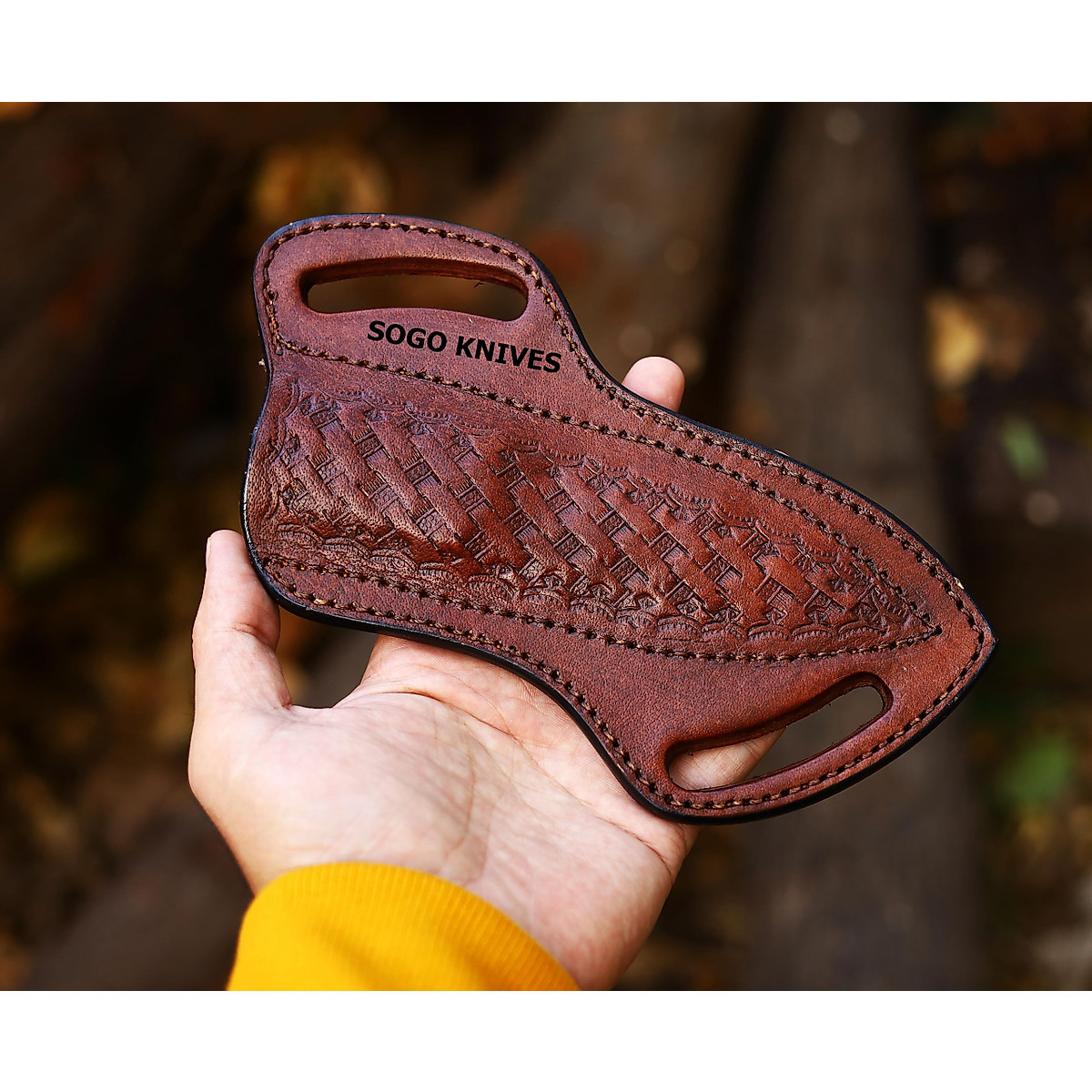 SOGO KNIVES Leather Knife Sheath For Belt, Slanted Pancake Sheath, Tooled Leather Sheath, Beautiful Cow Boy 4 to 6 inches Skinner Knife Leather Cover 100% Real Leather (BROWN)