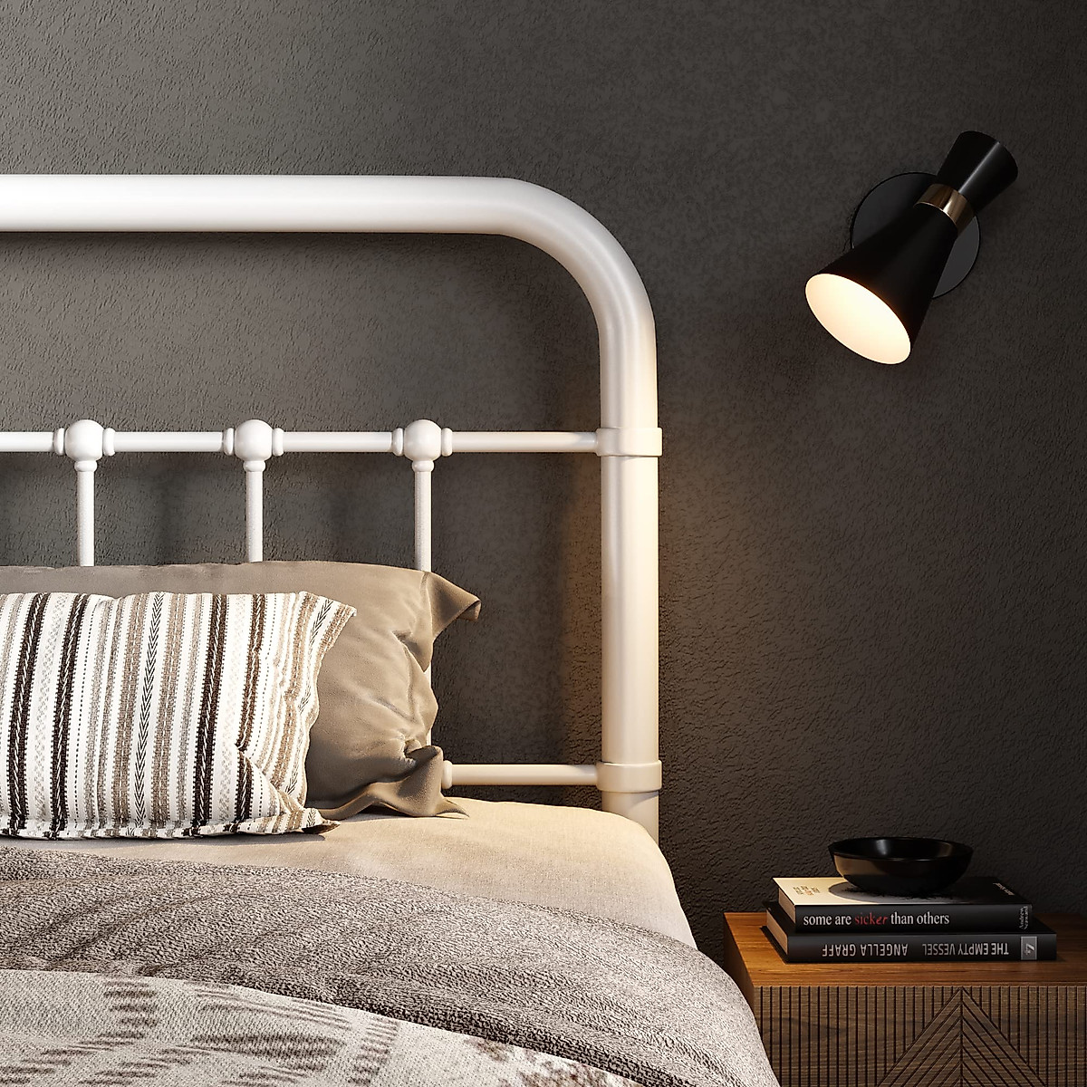 Allewie Queen Size Metal Platform Bed Frame with Victorian Style Wrought Iron-Art Headboard/Footboard, No Box Spring Required, White