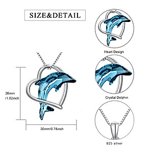 Flpruy Dolphin Gifts for Women 925 Sterling Silver Dolphin Necklace Ocean Themes Heart Necklace with Blue Crystal Dolphin Jewelry Gifts for Women Mom Girlfriend Birthday