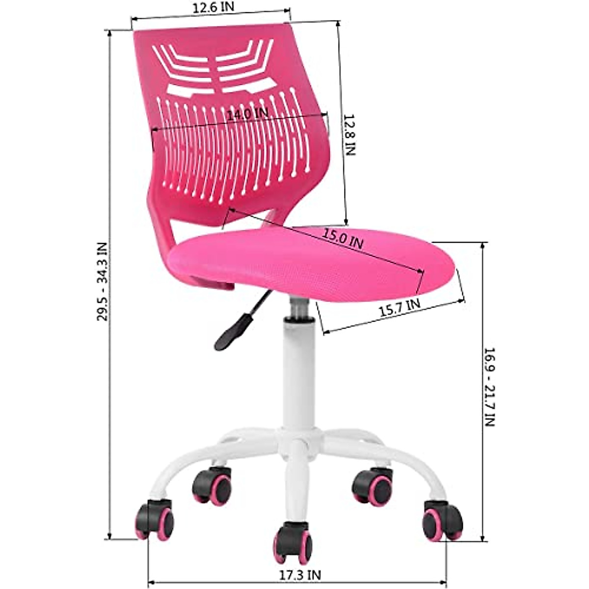 COZYCASA Task Chair for Teens Boys Girls 360 Slip Wheels Breathable Fabric Soft Pad Swivel Seat Ergonomics Backrest, Height Adjustable Liftup 29.5"-34.3" (Pink)