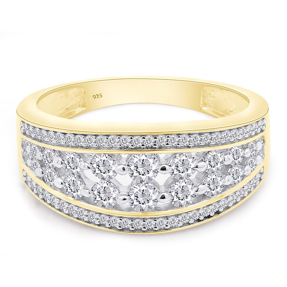 SAVEARTH DIAMONDS 0.70 Carat (Cttw) Round Cut Lab Created Moissanite Diamond Four Row Wedding Band Ring For Women In 14k Yellow Gold Over Sterling Silver (VVS1 Clarity) Size-4.5