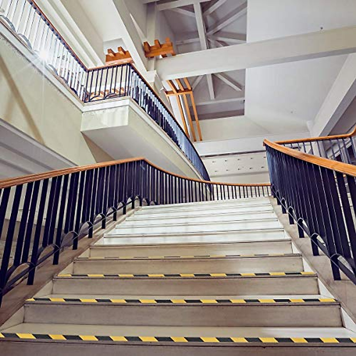 RELIANCER Anti Slip Safety Grip Tape 2inx60ft Non Skid Tread Safety Tape with High Traction Grit Yellow & Black Marking Self-Adhesive Tape Hazard Caution Warning Tape for Stairs Steps Deck