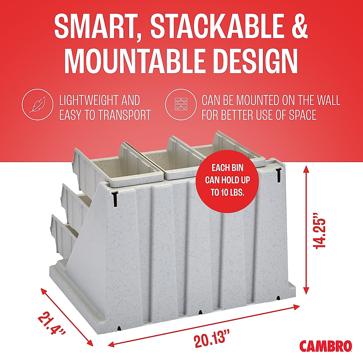 Cambro 9RS9480 Versa Speckled Gray 9-Bin Organizer Rack Case of 1