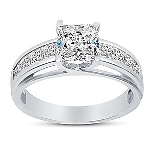 Size - 9.5 - Solid 14k White Gold Princess Cut Solitaire Engagement Ring CZ Cubic Zirconia (2.0cttw., 1.0ct. Center)