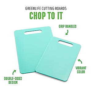 GreenLife 2 Piece Cutting Board Kitchen Set, Dishwasher Safe, Extra Durable, Turquoise, 13.6 x 9.5 x 0.4 inches