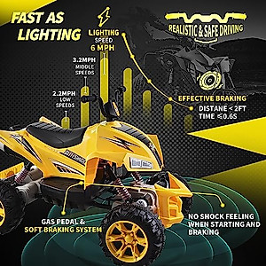 Blitzshark 24V Kids Ride on ATV 4WD Quad 4x75W Powerful 4-Wheeler Electric Vehicle, with 6MPH Fast Speed, 10AH Large Battery, Soft Brake, Full Metal Suspensions & Protective Gear, Lighting Rider